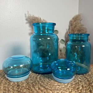 Vintage Aqua Blue Bubble Lid Apothecary Jars Made in Belgium - Etsy