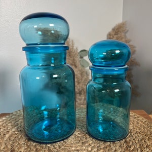 Vintage Aqua Blue Bubble Lid Apothecary Jars Made in Belgium - Etsy