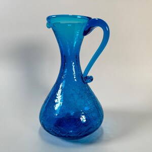 Vintage Turquoise Blue Crackle Glass Pitcher - Etsy