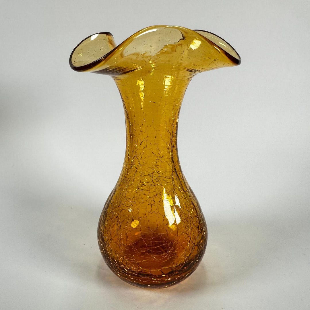 Amber Crackle Glass Vase
