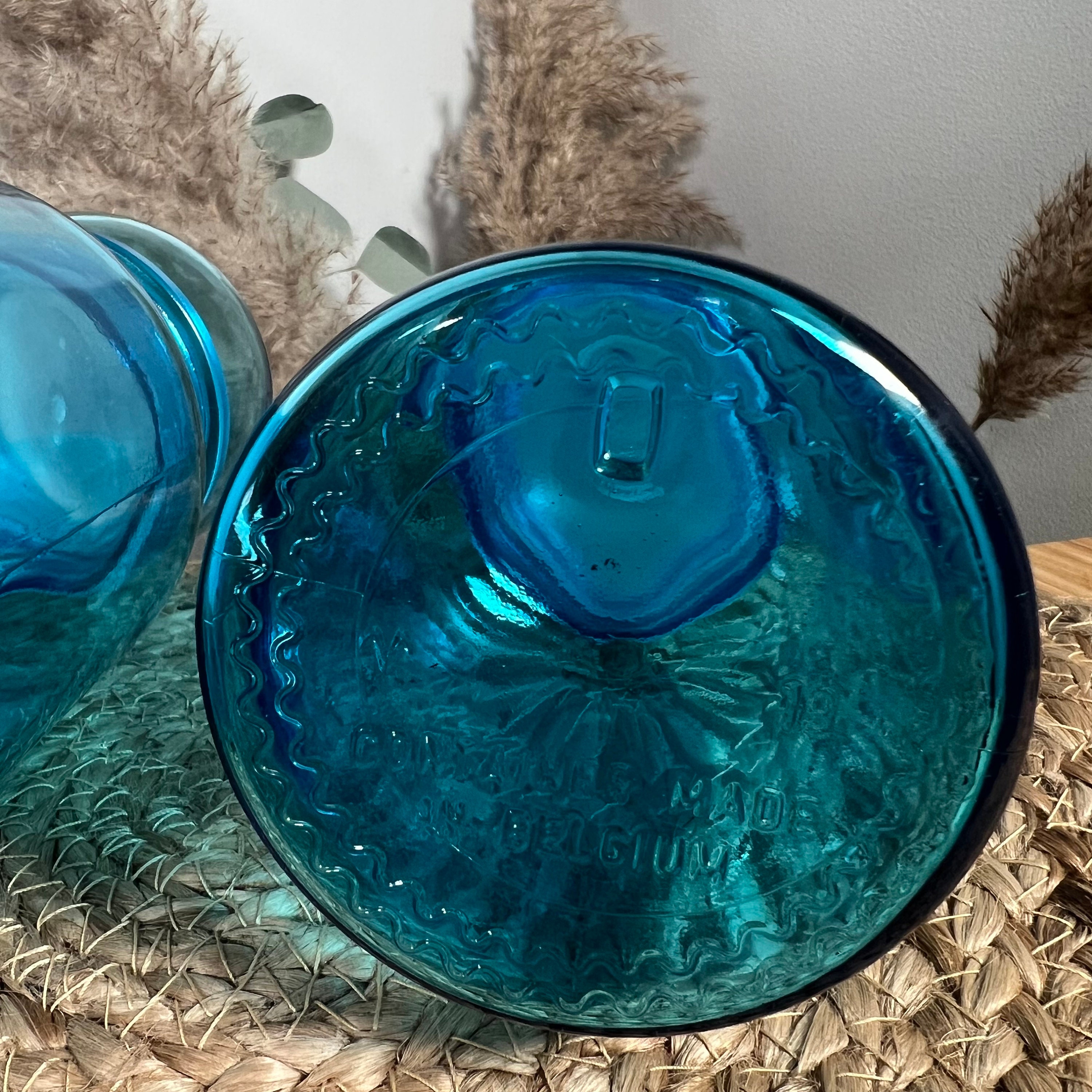 Vintage Aqua Blue Bubble Lid Apothecary Jars Made in Belgium - Etsy