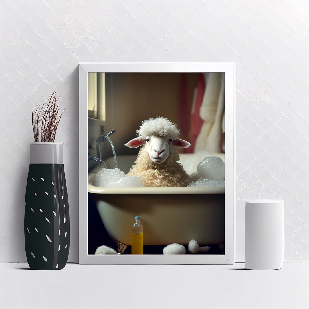 Cute Sheep in Bath Tub Printable Wall Art | Sheep Wall Art | Bathroom ...