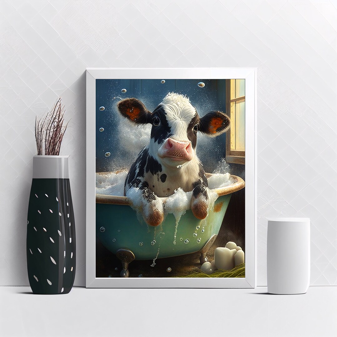 Cute Cow in Bath Tub Printable Wall Art | Cow Wall Art | Bathroom Art ...