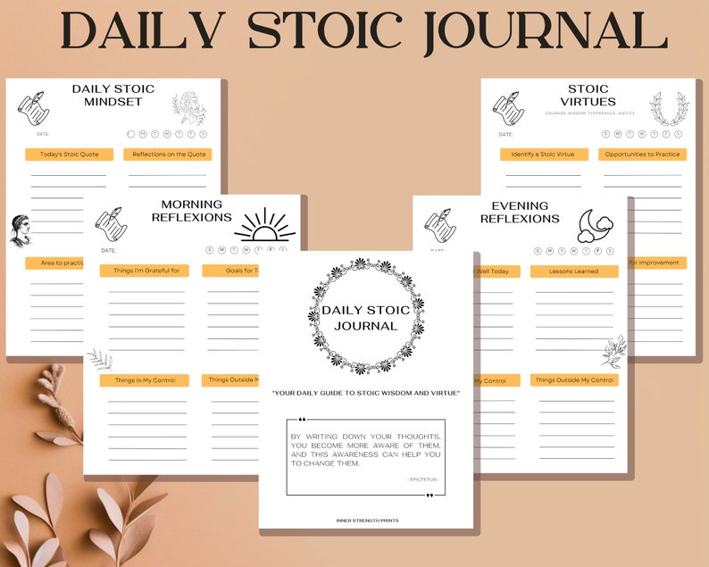Stoic Journal Daily Stoic Planner Meditation Sheet Gratitude Tracker ...