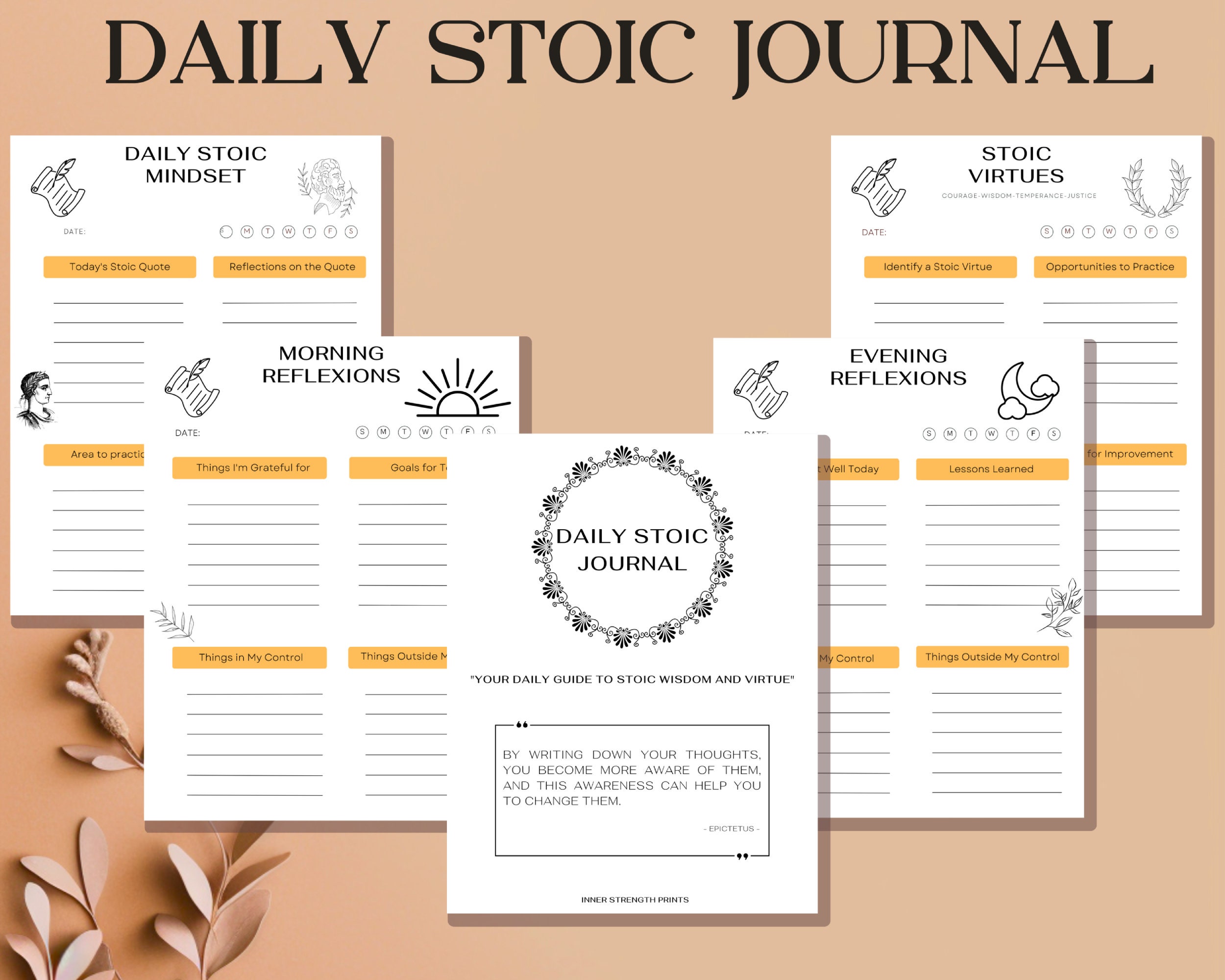 Stoic Journal Daily Stoic Planner Meditation Sheet Gratitude Tracker ...