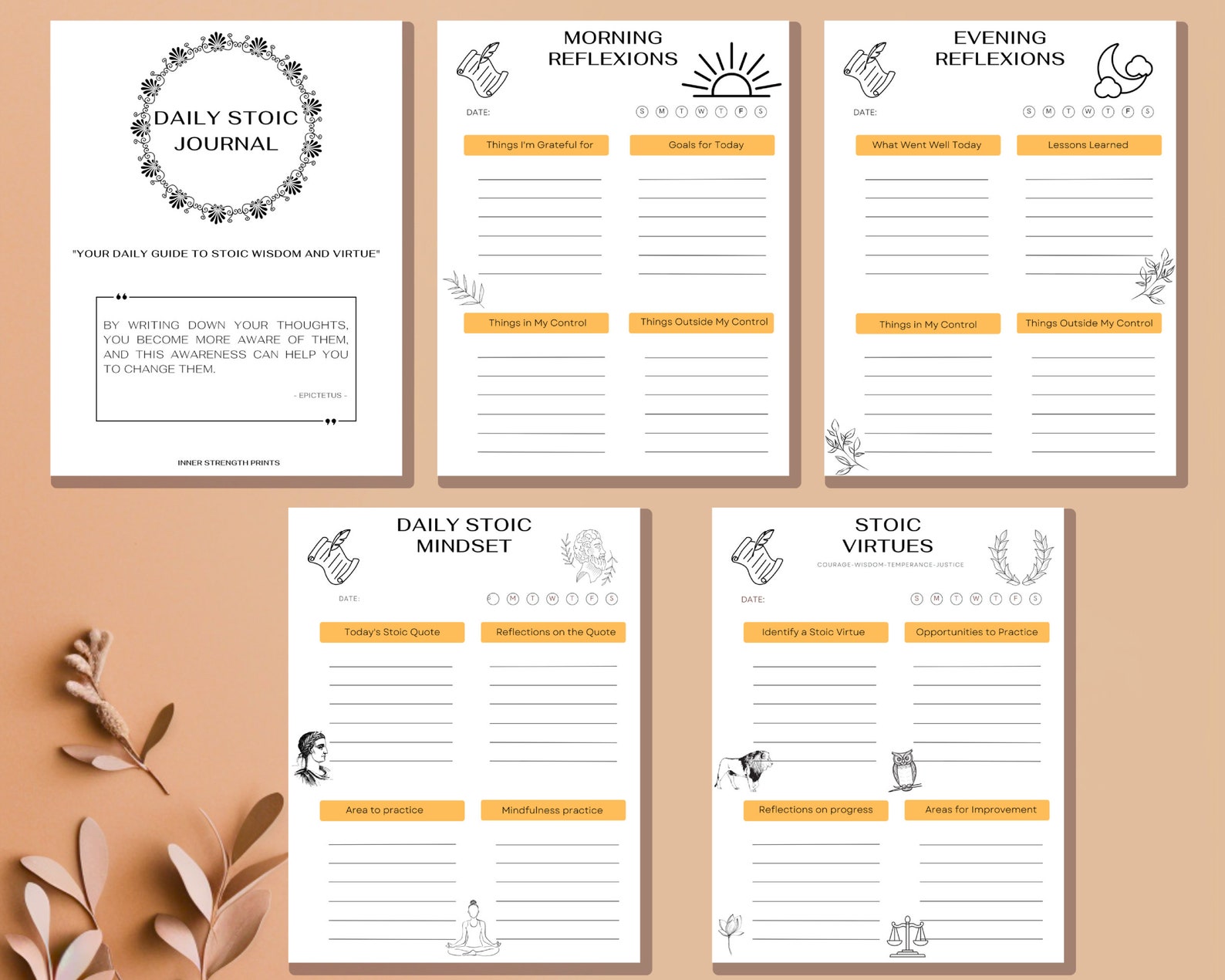 Stoic Journal Daily Stoic Planner Meditation Sheet Gratitude Tracker ...