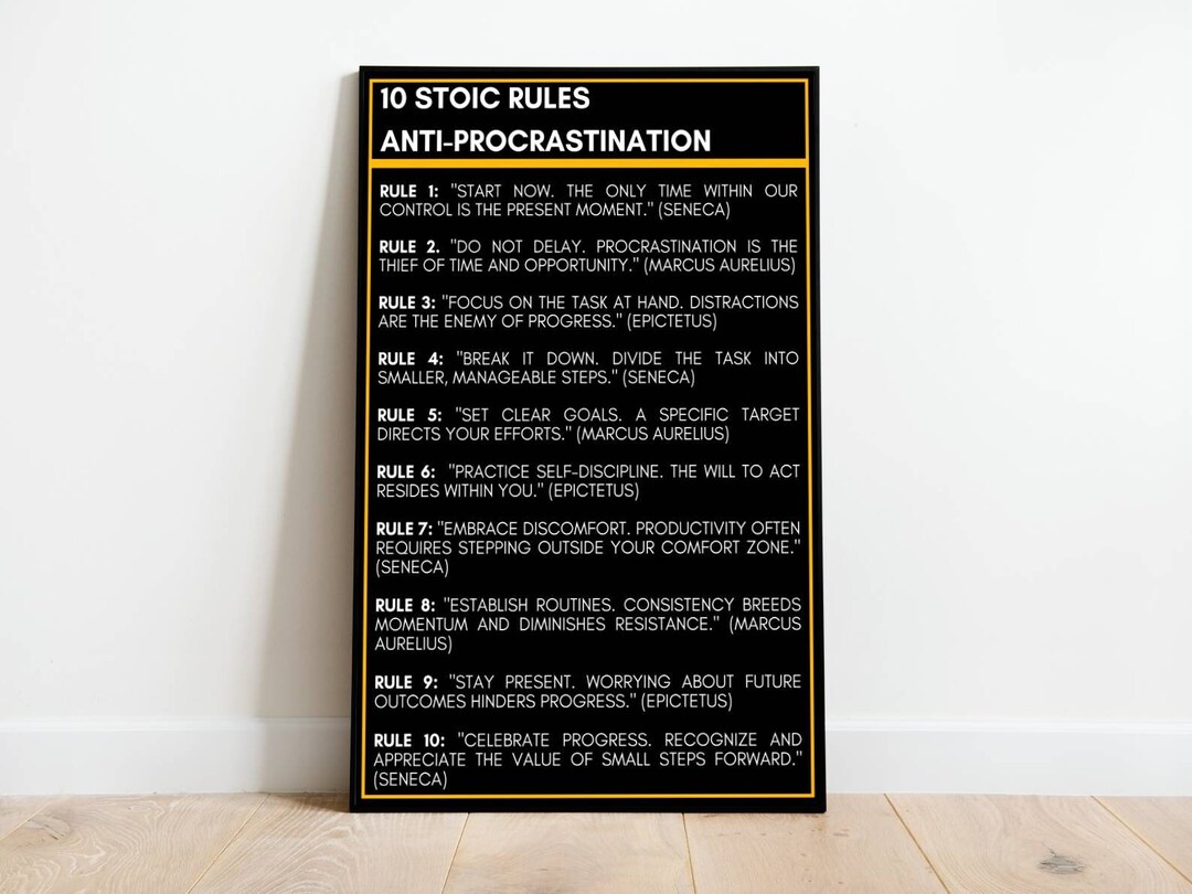 Stoic Anti-procrastination Rules Poster | Motivational Quote Art ...