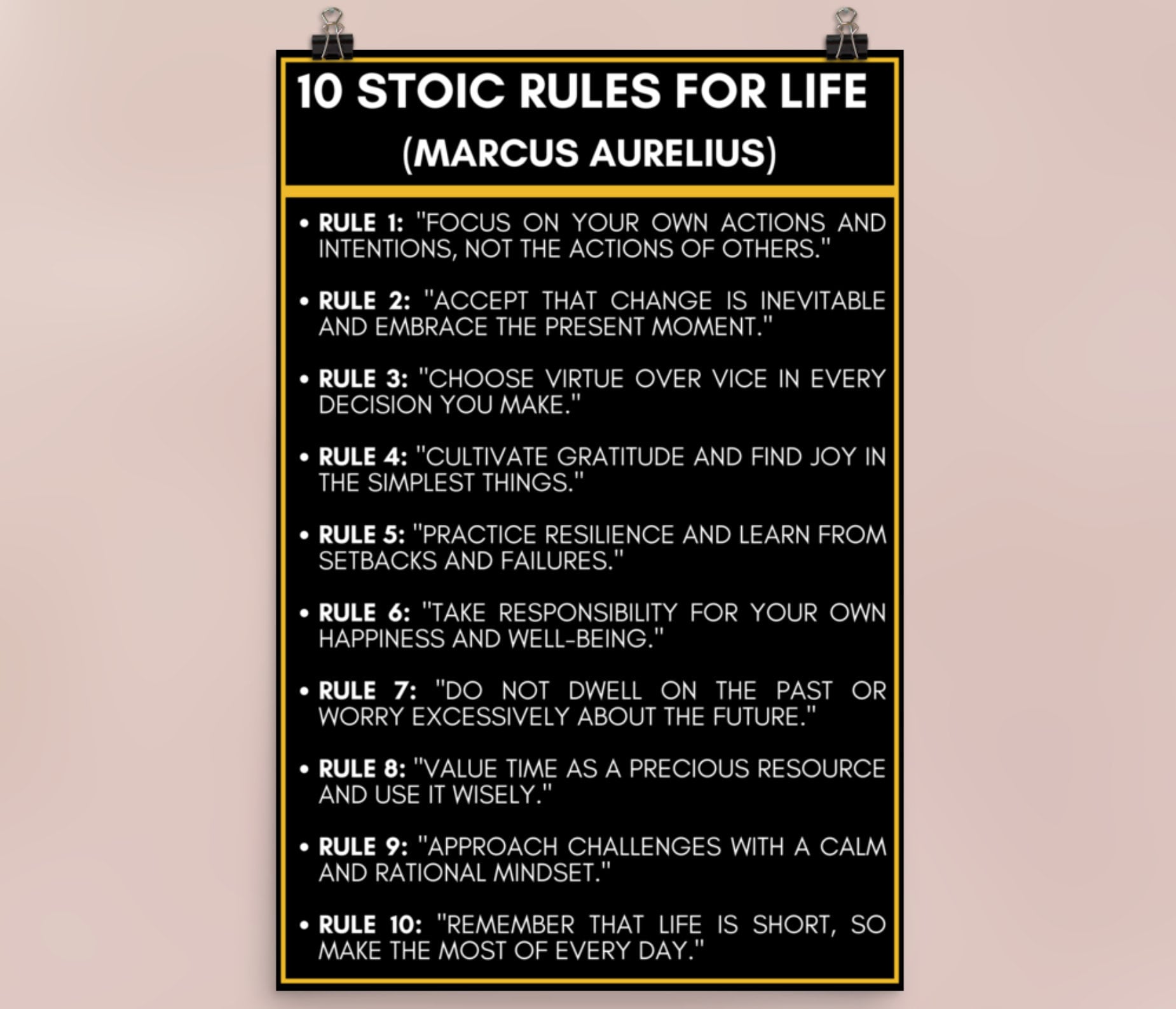 Marcus Aurelius Stoic Rules Poster: Motivational Art, Self Improvement ...