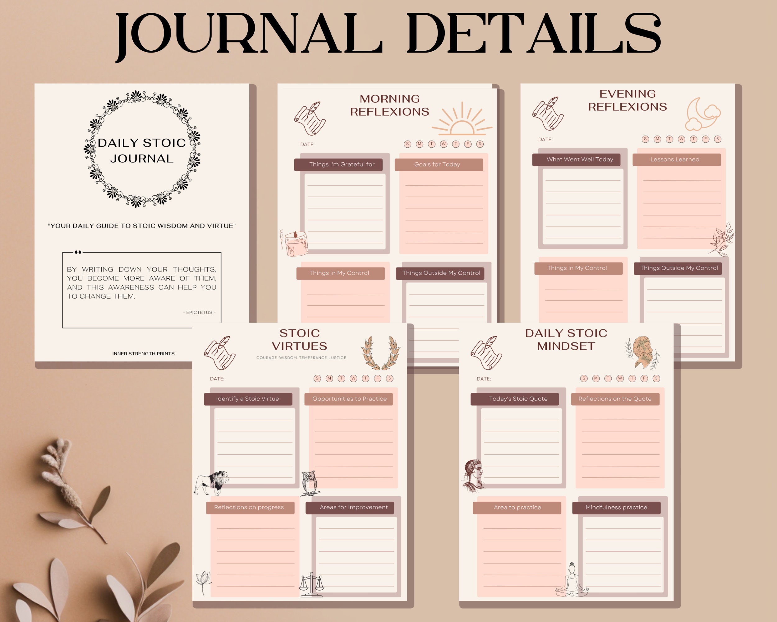 Daily Stoic Journal Self-improvement Minimalistic Journal Meditation Template Meditation Sheet ...