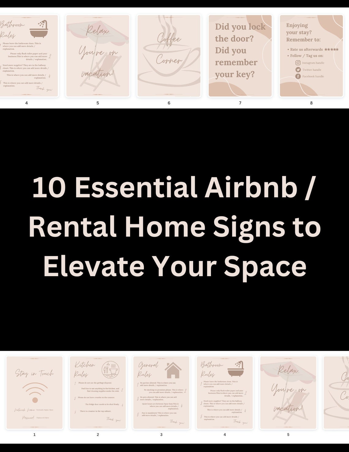 Airbnb / Rental Unit 10 Sign Bundle -- Canva Templates for Editable ...