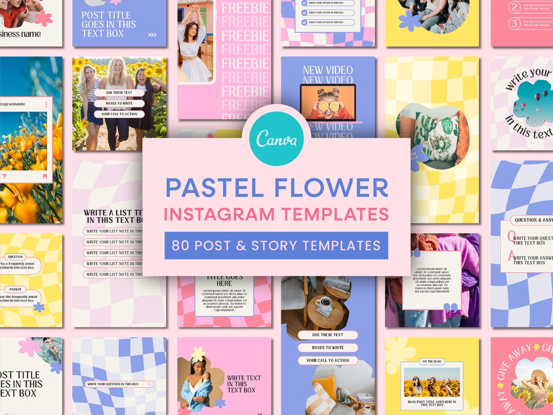 Pastel Instagram Template Bundle | Colourful Instagram Canva Templates ...