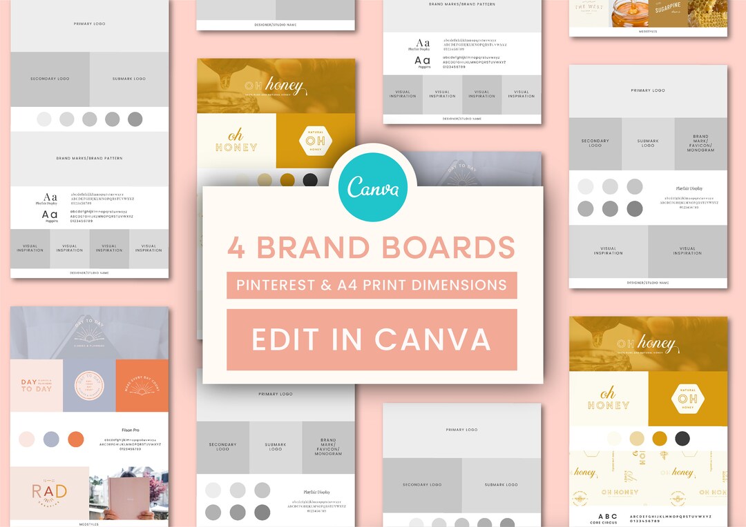 Brand Board Template | Style Guide Branding Template, Mood Board Canva ...
