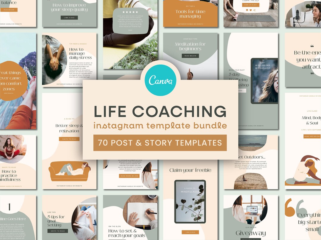 Coaching Instagram Template Bundle | Life Coach Canva Instagram ...