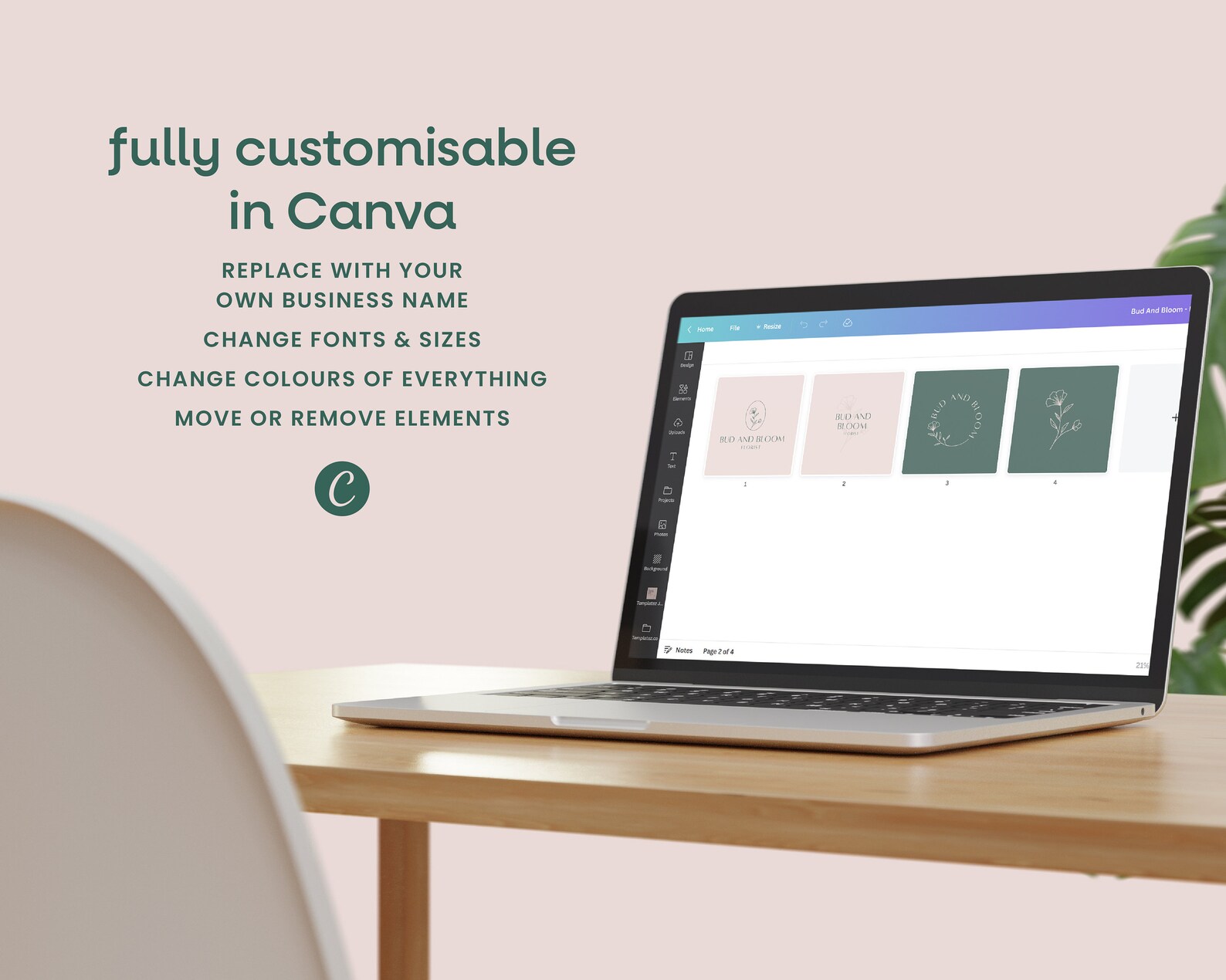 Premade Logo Design | Editable Florist Canva Logo Template, Flower Logo ...