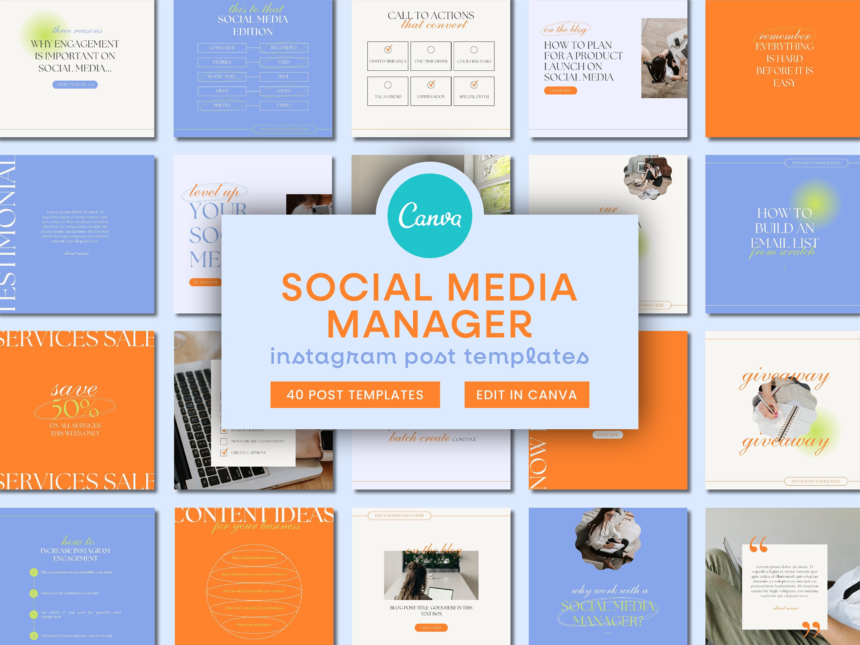 Social Media Manager Instagram Templates Colourful Instagram Posts ...