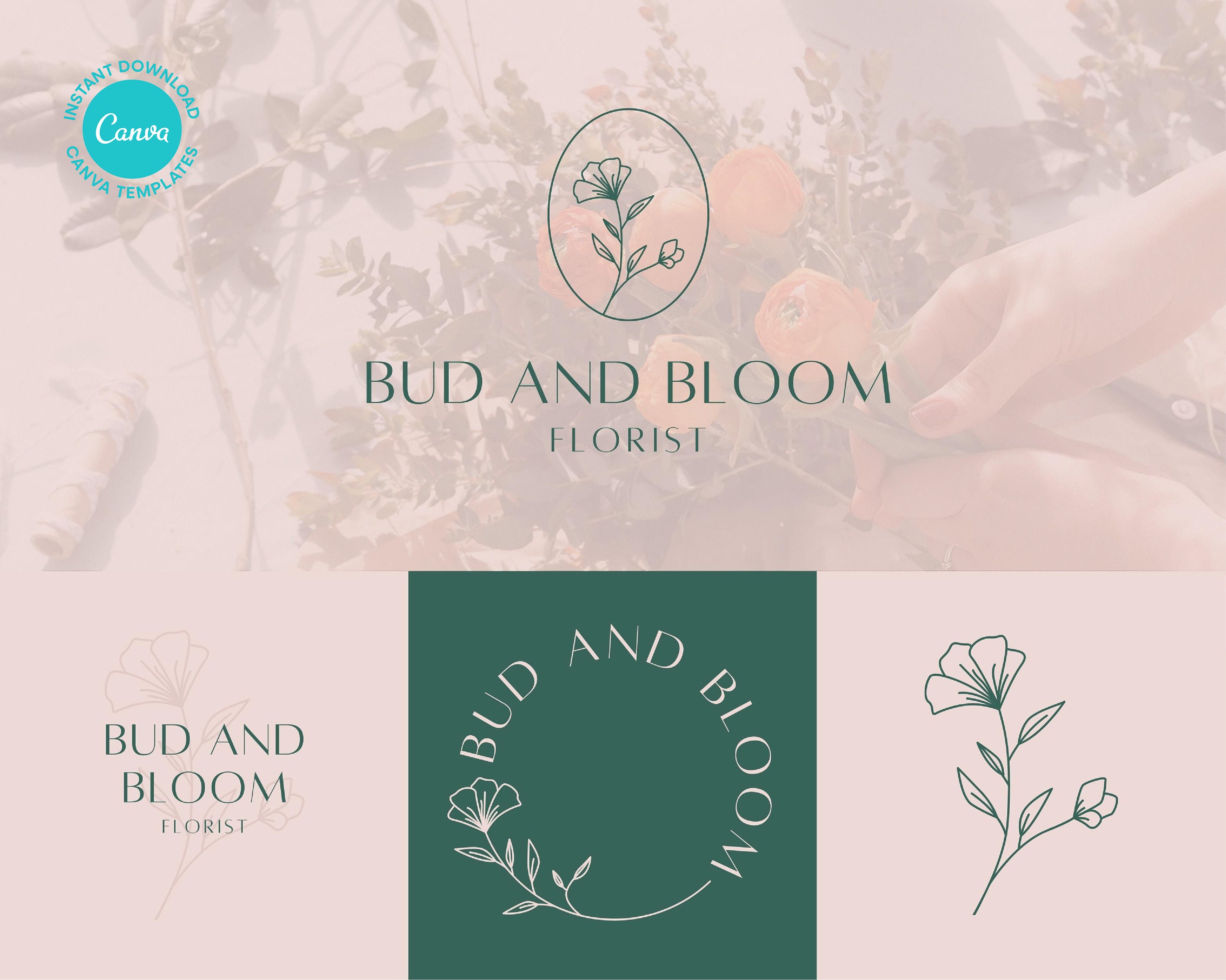 Premade Logo Design | Editable Florist Canva Logo Template, Flower Logo ...