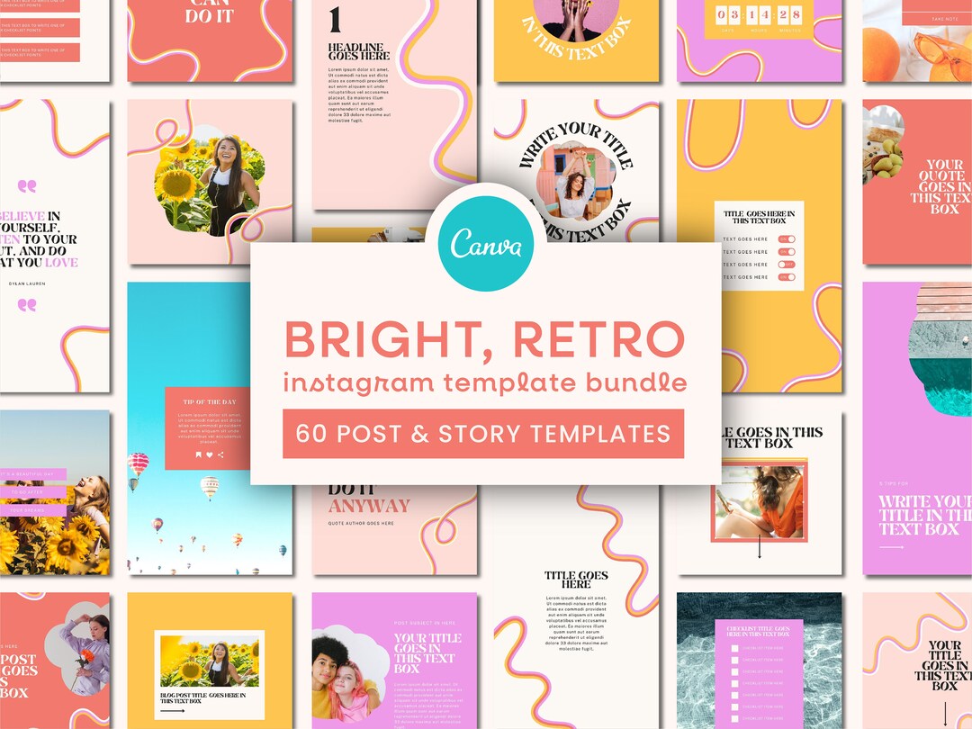 Bright Instagram Template Bundle | Funky Instagram Templates, Retro ...