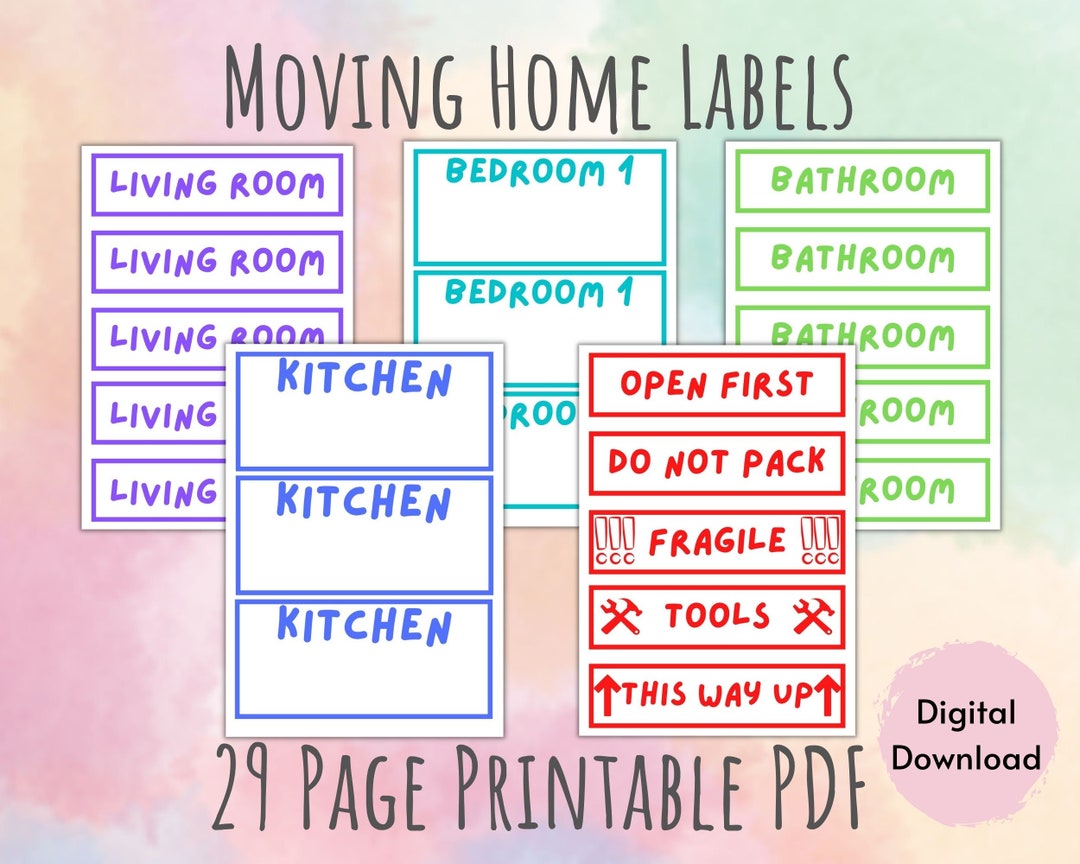 Printable Moving House Labels - Room Tags - Moving Box Labels - Moving ...