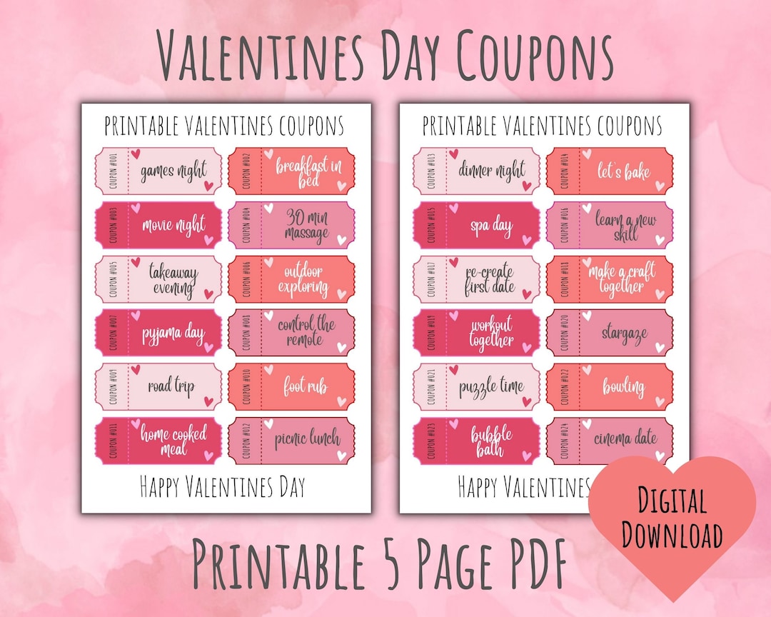 Printable Valentines Day Coupons, Love Vouchers, Perfect Digital ...