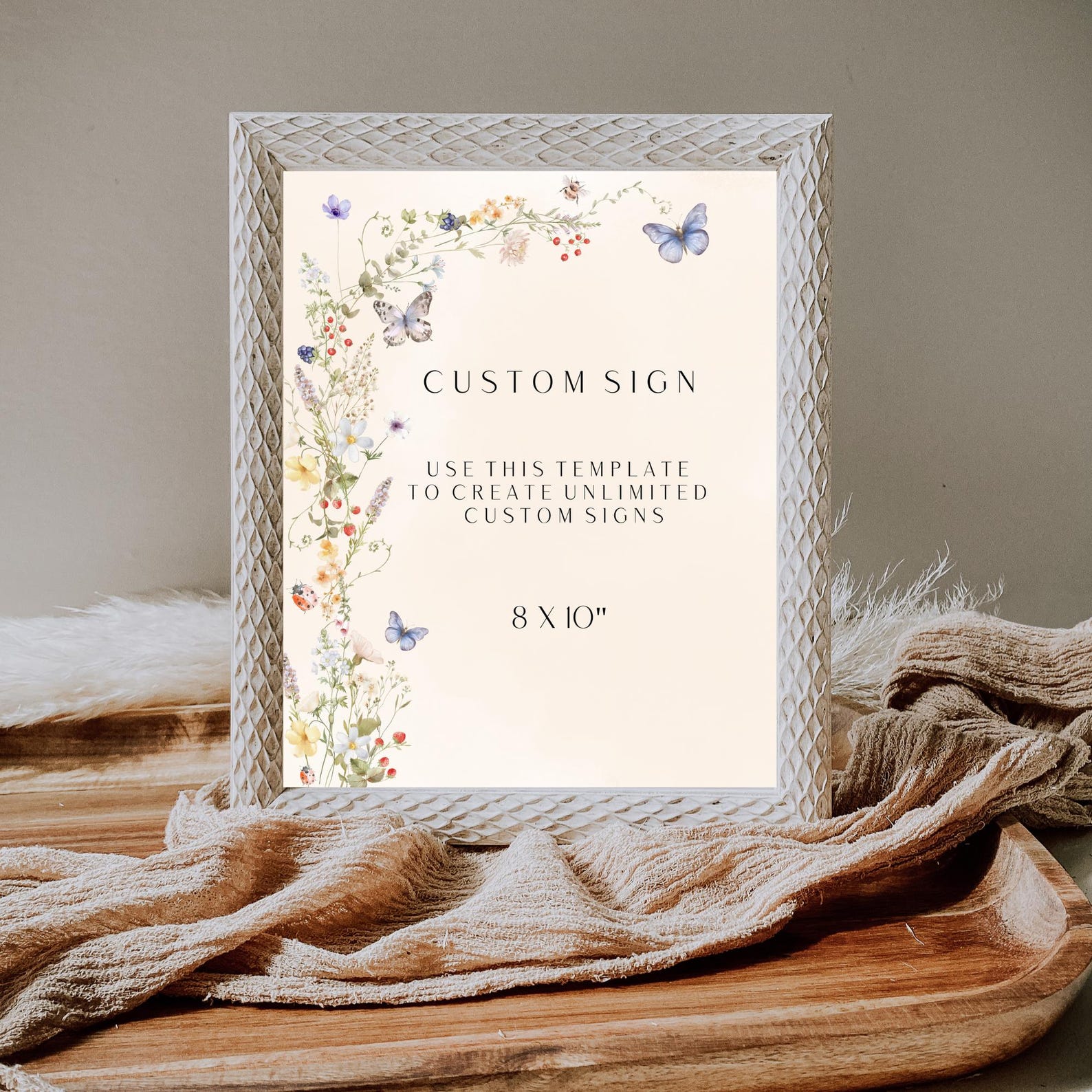 Wildflower Custom Sign Template: Beige Watercolor Floral (digital ...