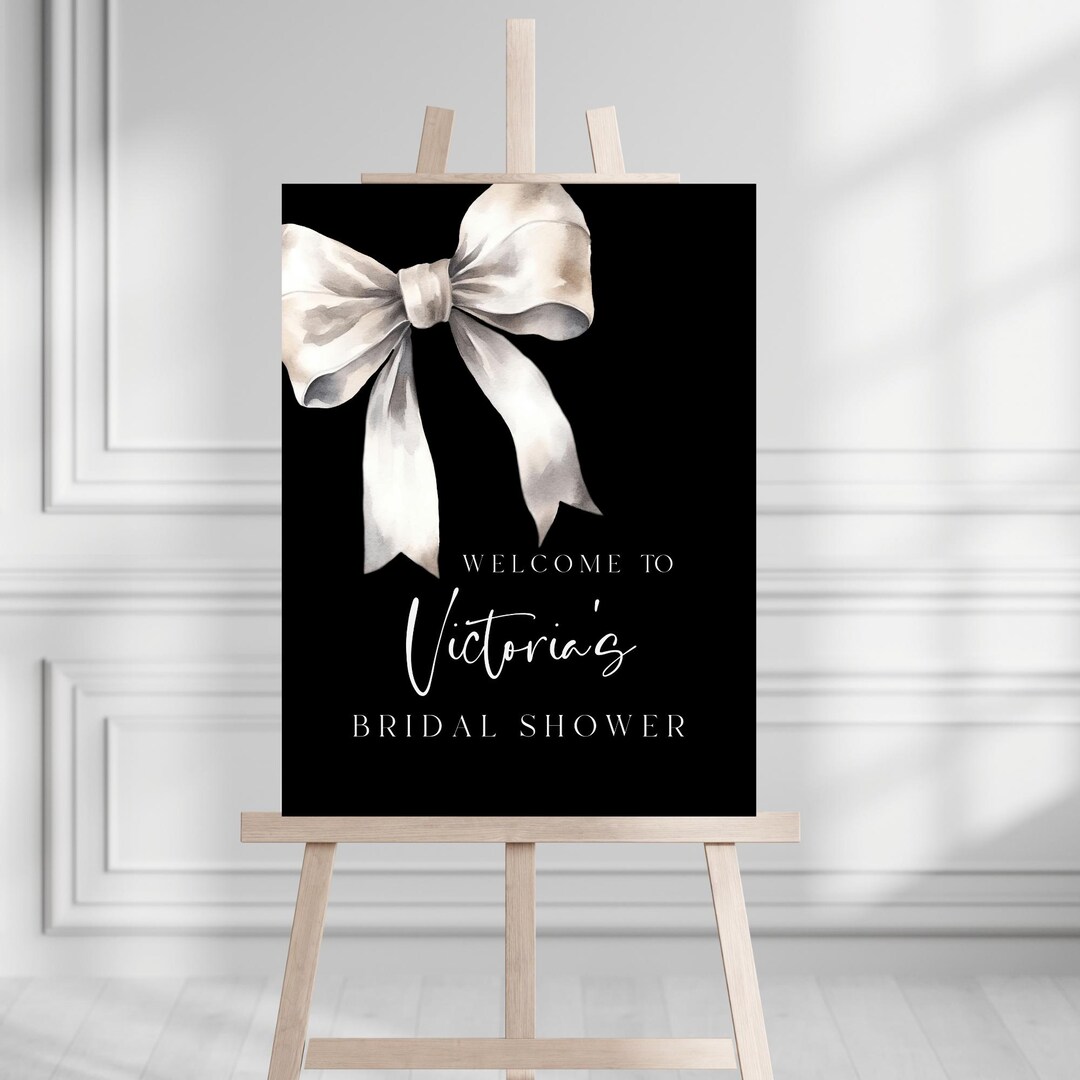Modern Black Bow Bridal Shower Welcome Sign, Bridal Shower Printable ...