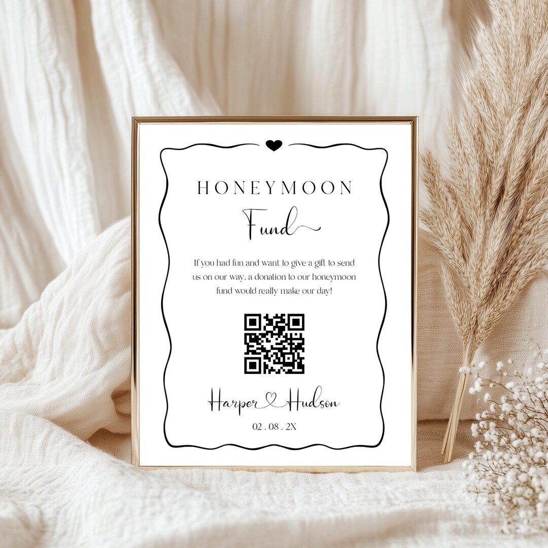 Modern Honeymoon Fund QR Code Sign: Editable Wedding Cash Gift (digital ...