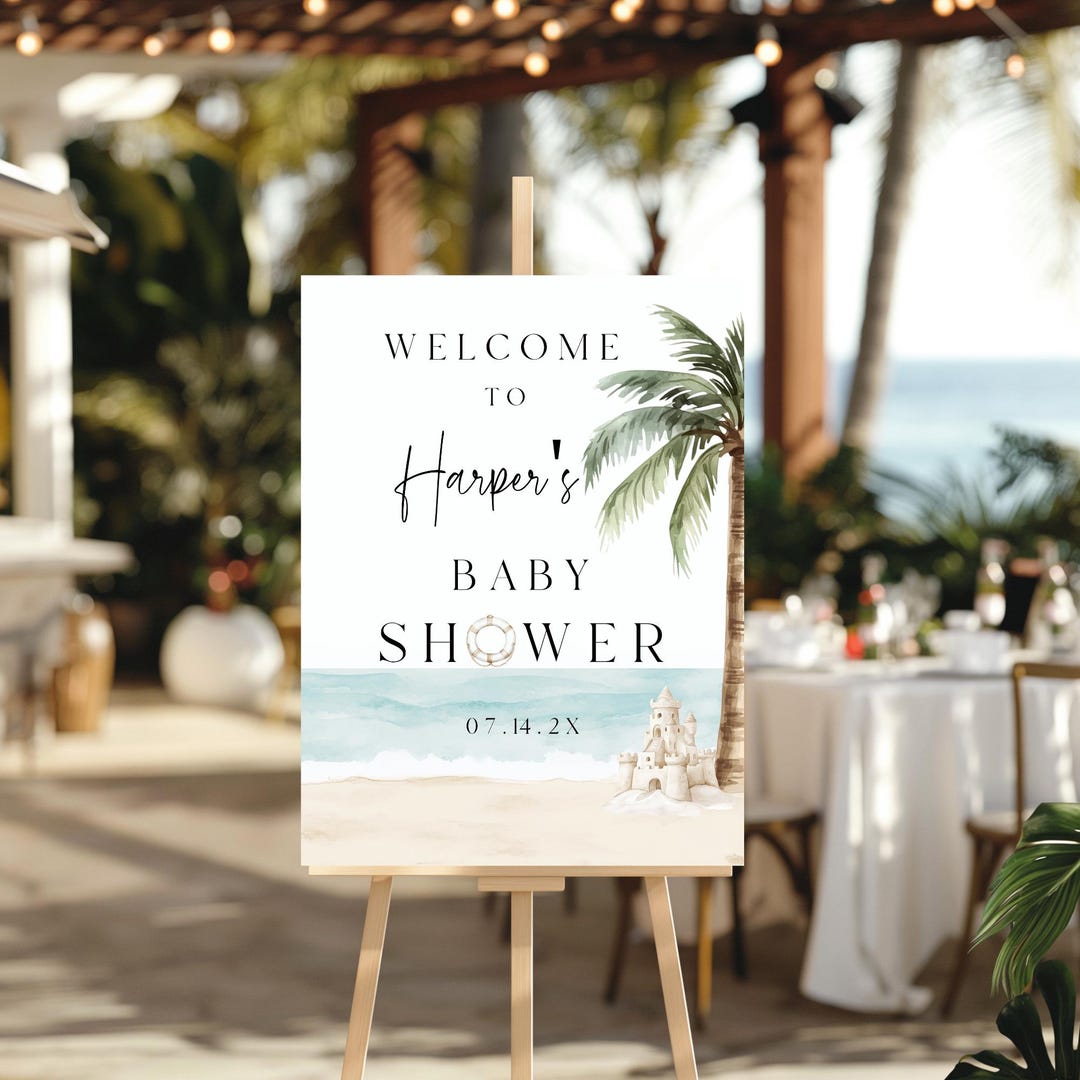 Coastal Baby Shower Welcome Sign: Beach Theme, Editable Template (18x24 ...