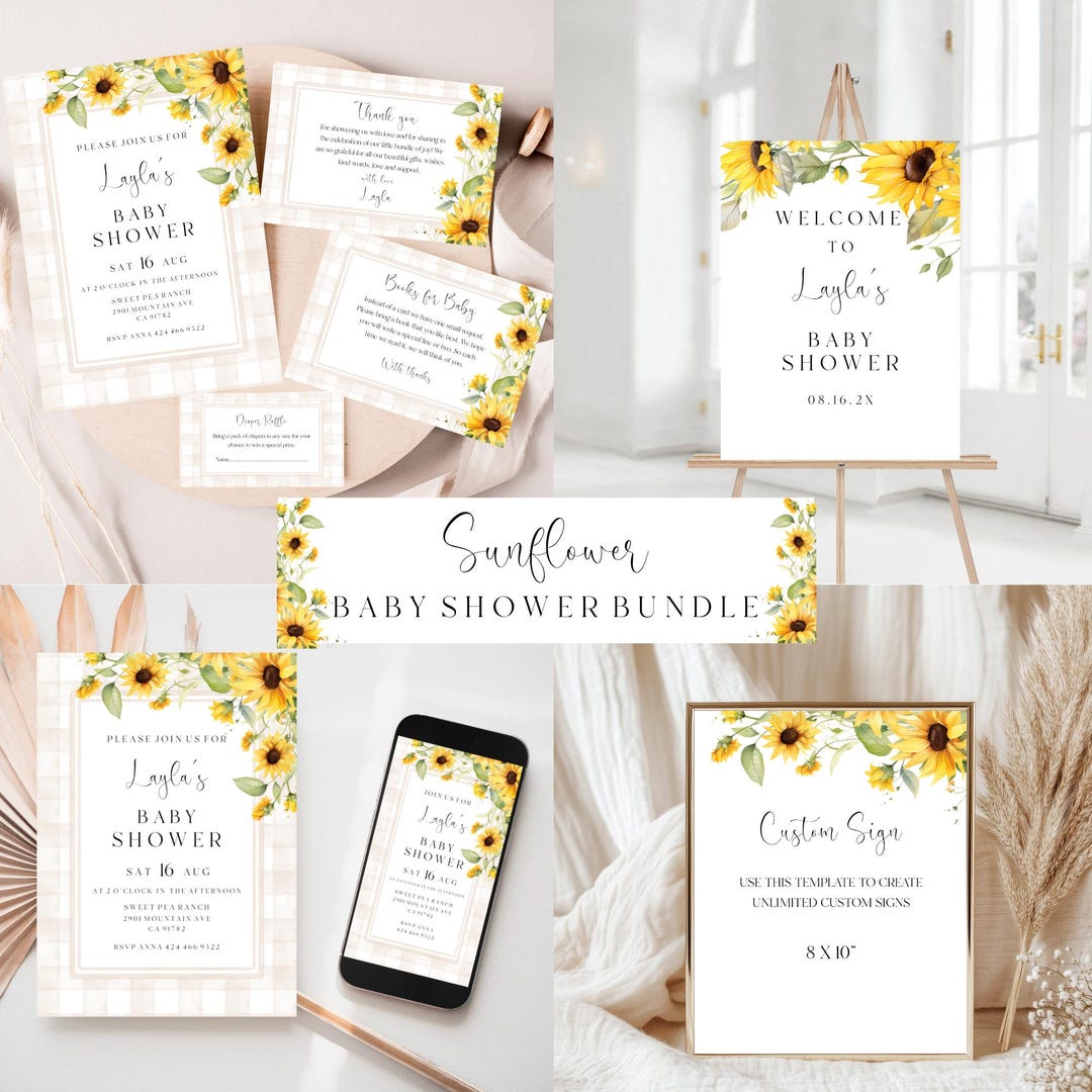 Sunflower Baby Shower Bundle Invitation Template, Gender Neutral ...