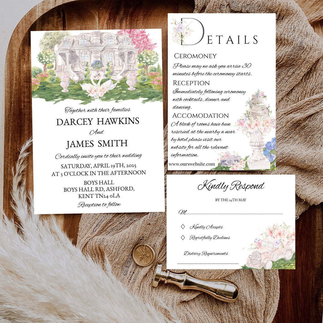 Classic Manor House Wedding Venue Wedding Invitation Template Set ...