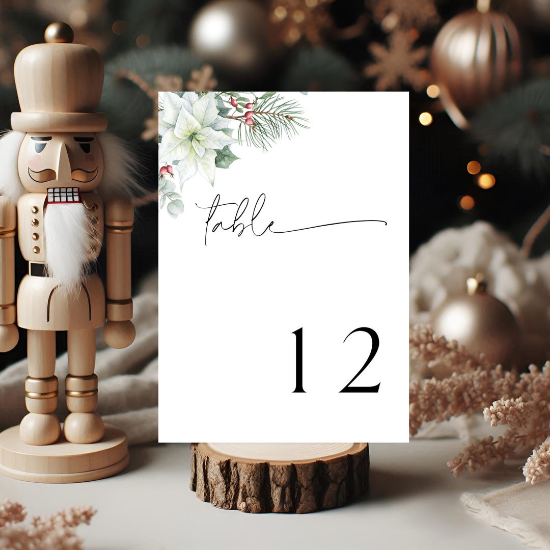 Winter Floral Table Number Sign Template: Poinsettia Wedding Decor ...