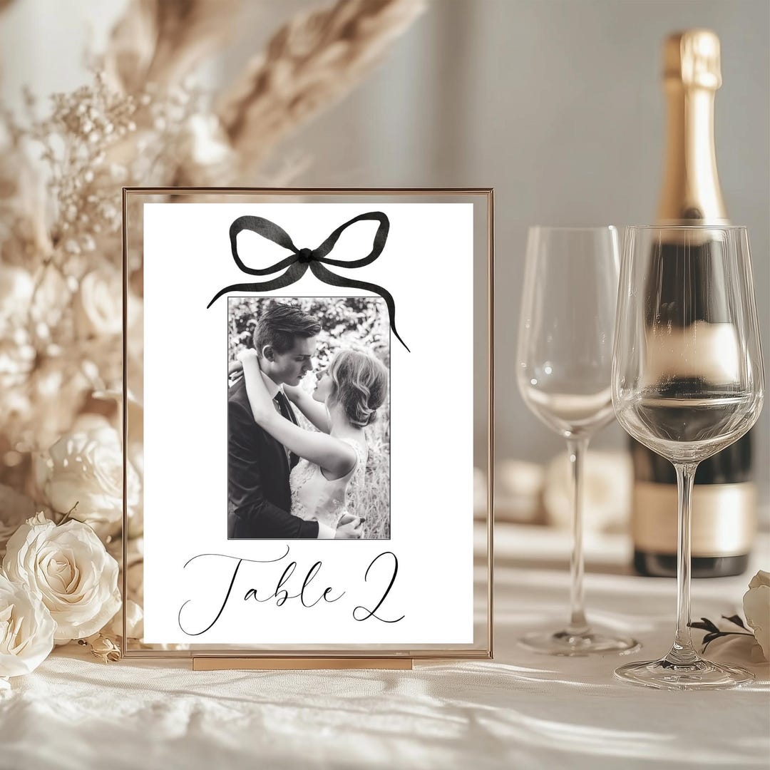 Photo Table Number Template, Modern Wedding Table Number, Black and ...