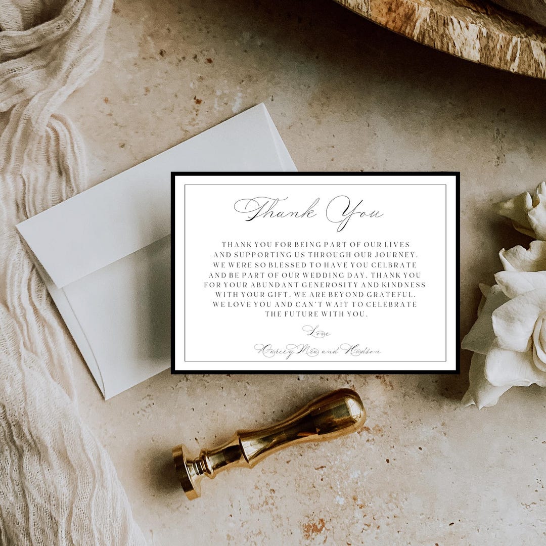 Elegant Script Wedding Thank You Card Template (editable Digital ...