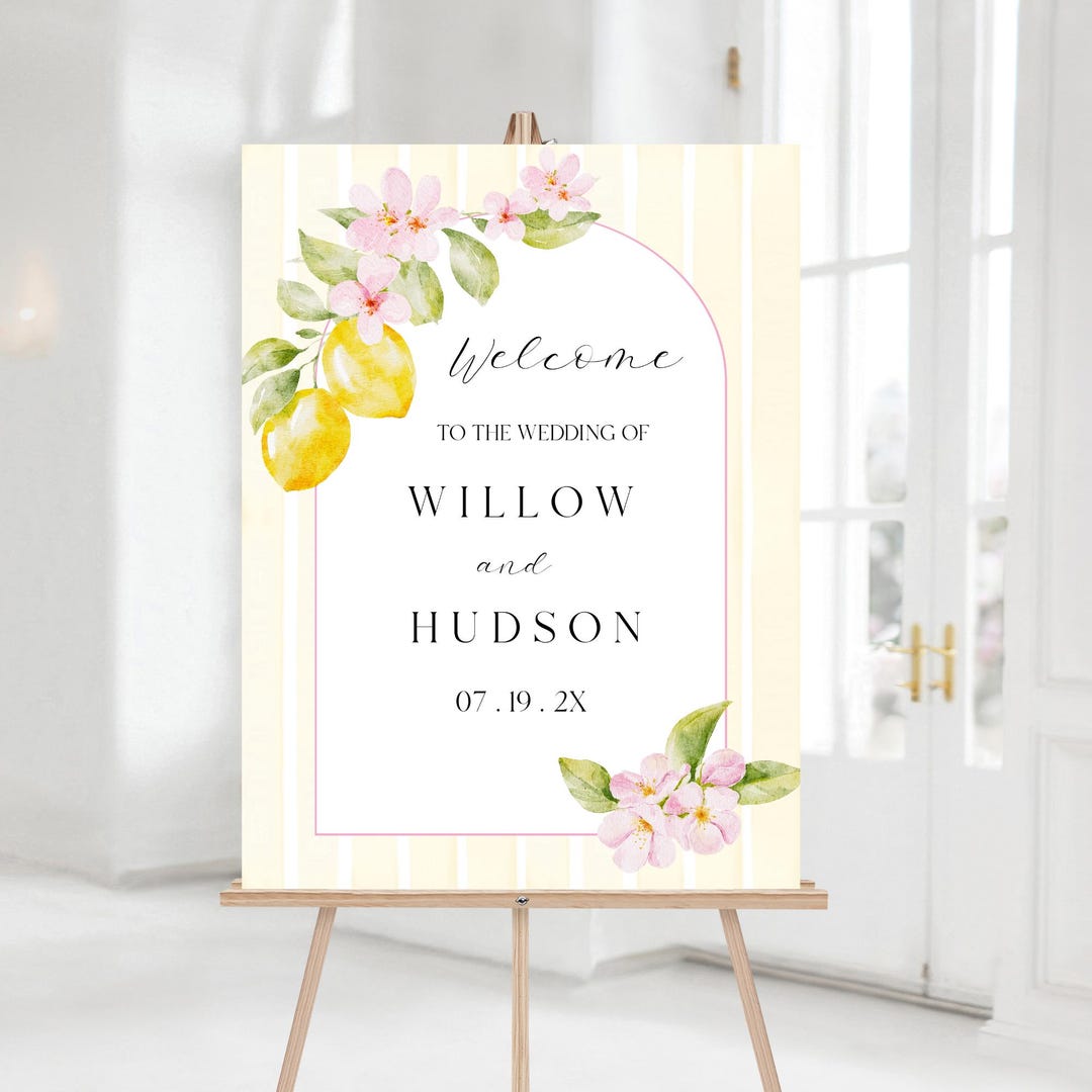 Lemons Wedding Welcome Sign Template: Sorrento Summer Theme (editable ...