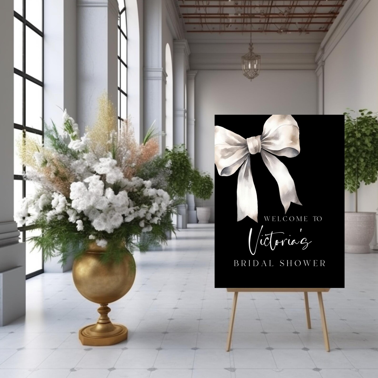 Modern Black Bow Bridal Shower Welcome Sign, Bridal Shower Printable ...