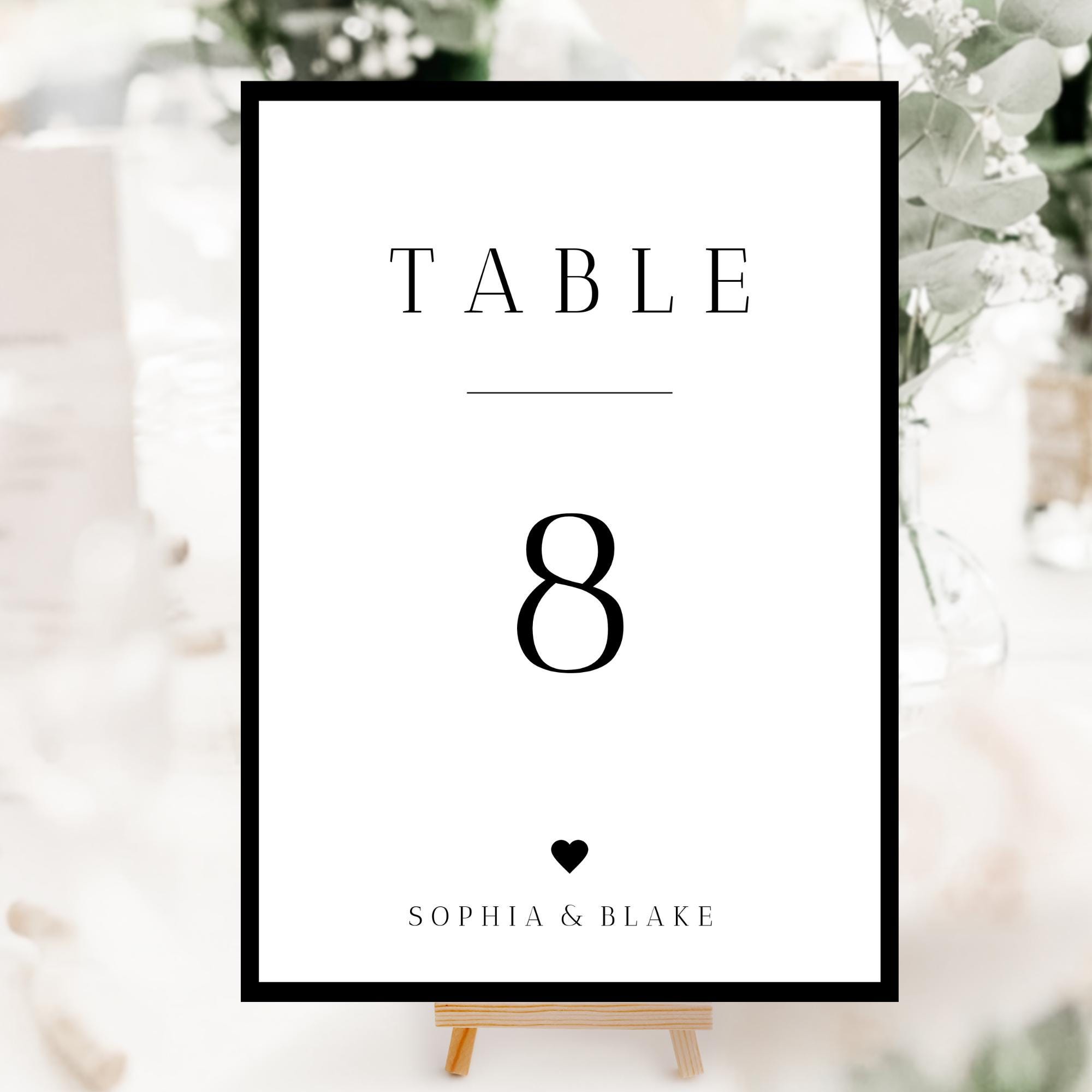 Modern Wedding Table Number Template, Minimal Black Border Table Number ...