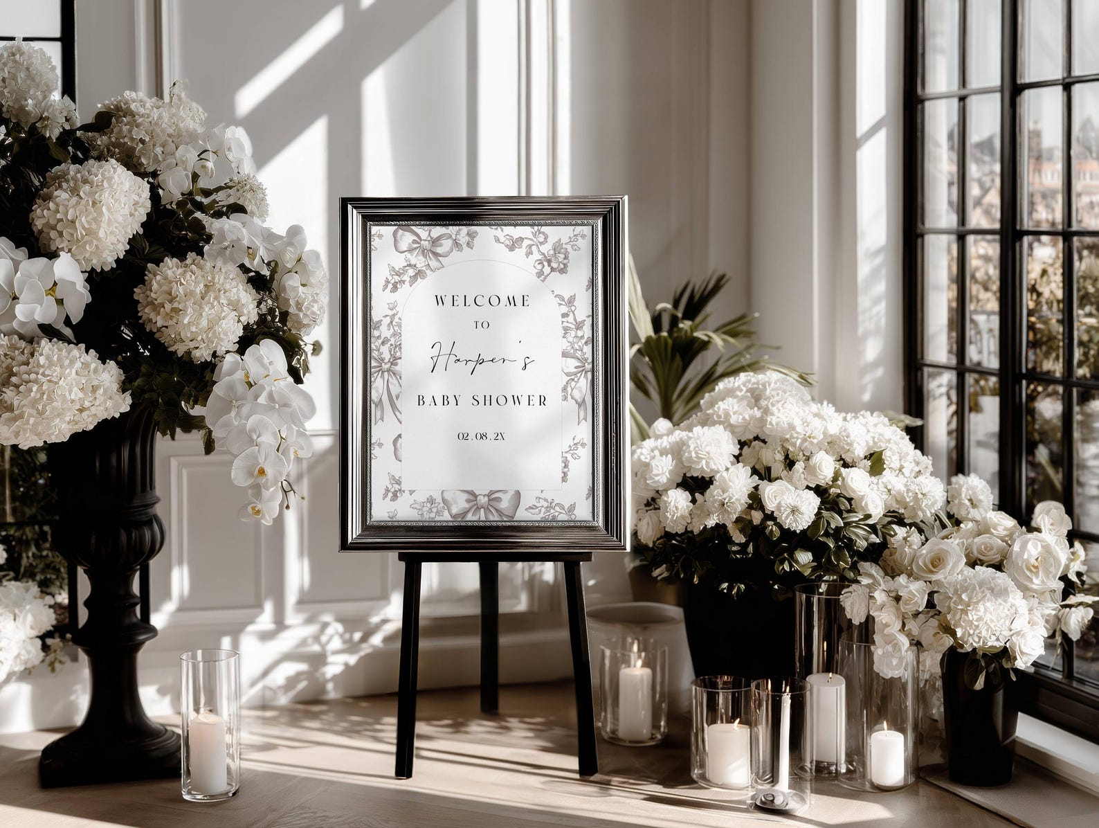 Toile Baby Shower Welcome Sign: Elegant Printable Template, Gender ...