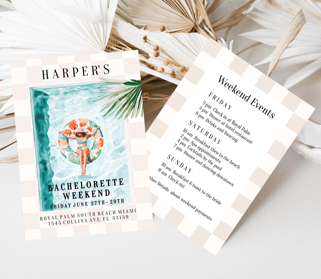 Retro Bachelorette Weekend Invitation Template, Tropical Bachelorette ...