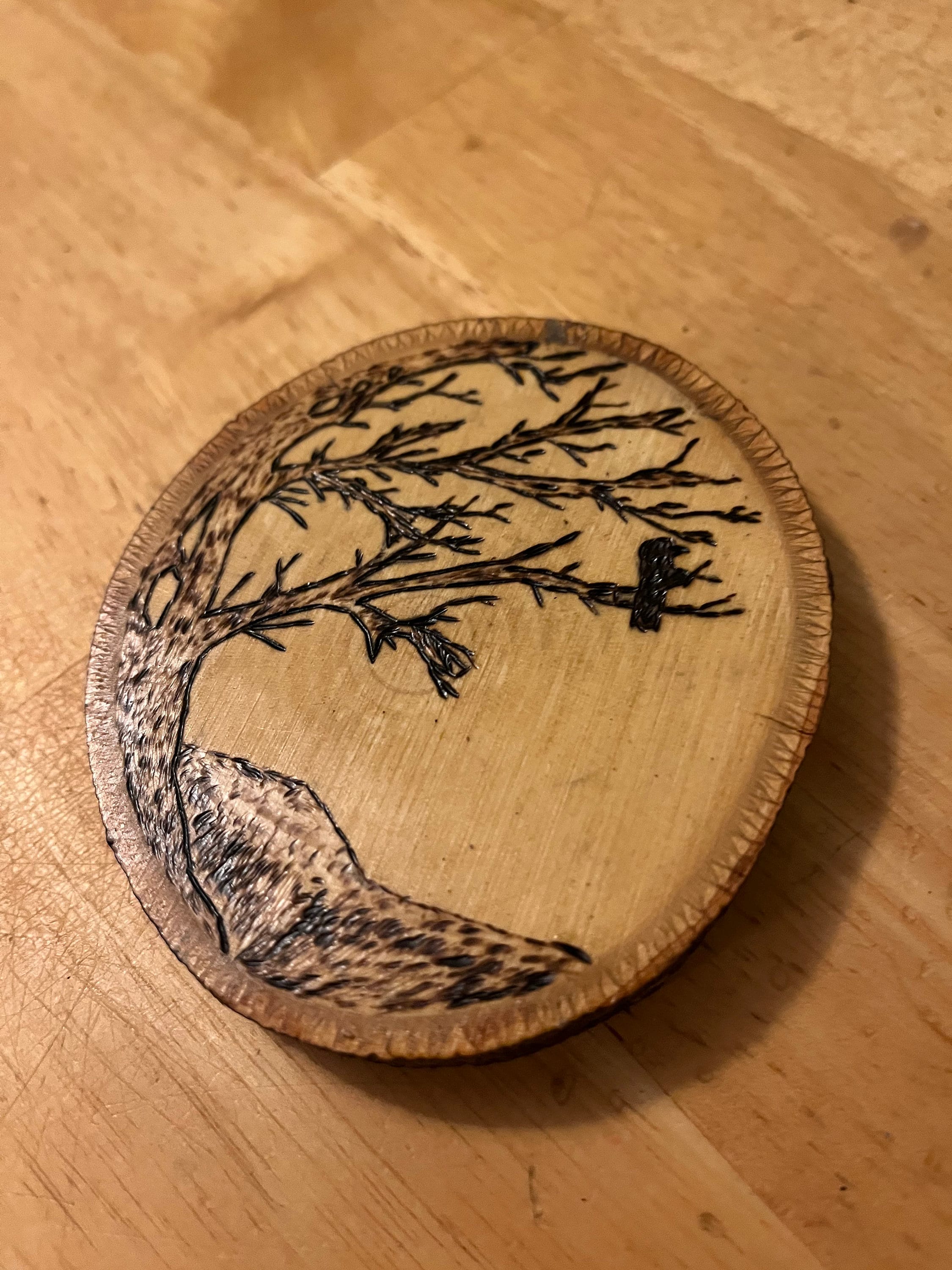 Handcrafted Wood Burned Coaster With Crow and Autumn Tree - Etsy