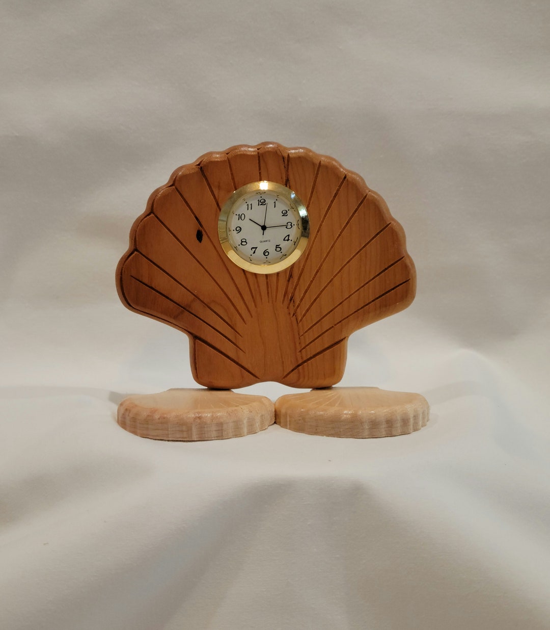 Seashell Clock, Gold Finish, Wood, Handmade, Tabletop, Coastal ...