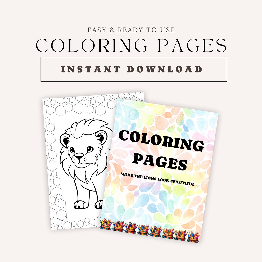 Cartoon Lion Coloring Pages Kids Lion Coloring Book - Etsy