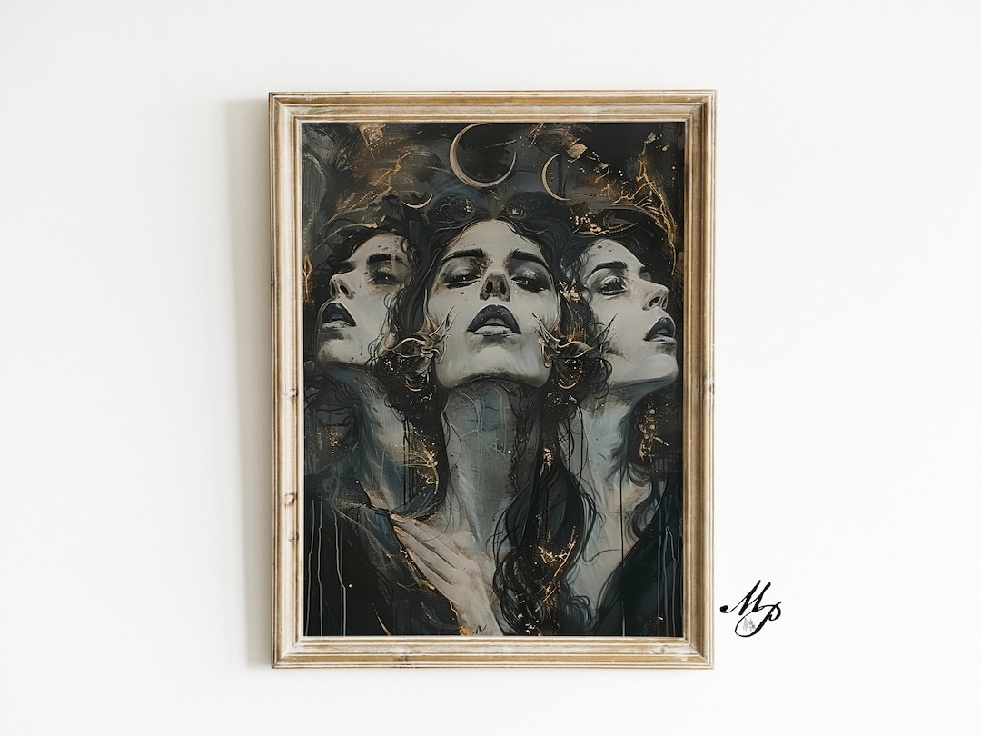 Hecate Triple Moon Goddess Fine Art Giclee Witchcraft, Wicca Pagan Luna Vintage Painting, Hekate ...