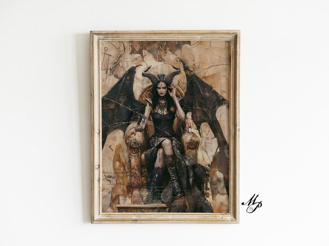 Lilith Sitting Throne Devil Print, Demon Vintage Dark Art, Occult ...