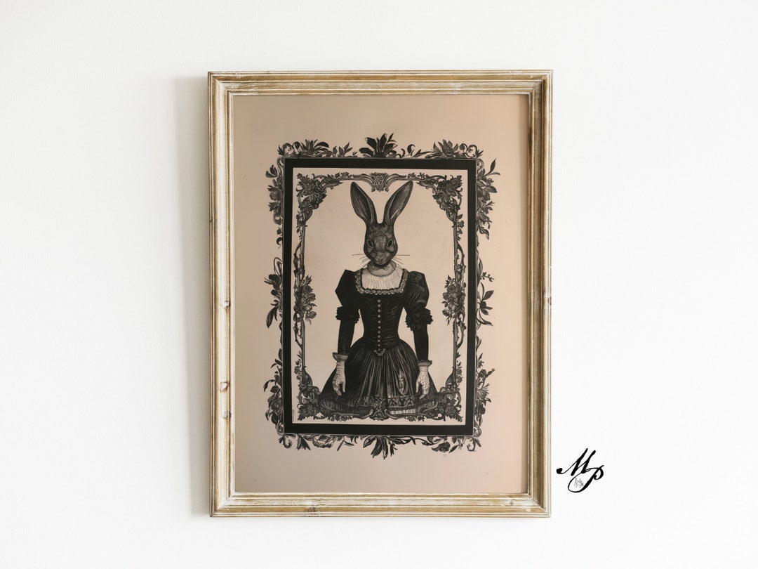 Lady in Black - Vintage Print - Home Decor - Rabbit Art - Dark Art ...