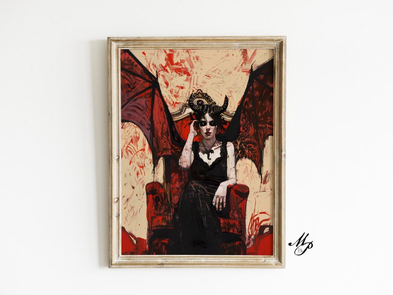 Lilith Sitting Throne Devil Print, Demon Vintage Dark Art, Occult ...