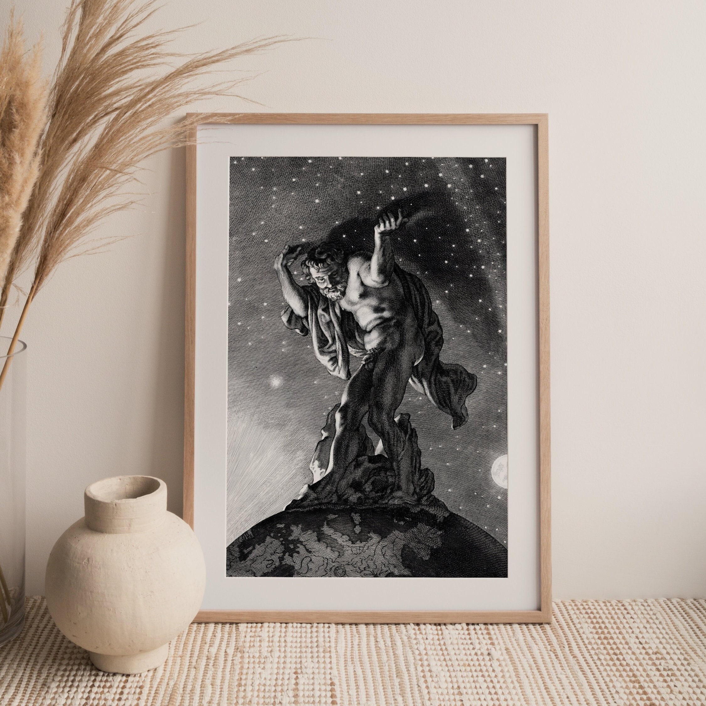 Atlas Holding Sky Print Greek Mythology Wall Decor Vintage Engraving ...