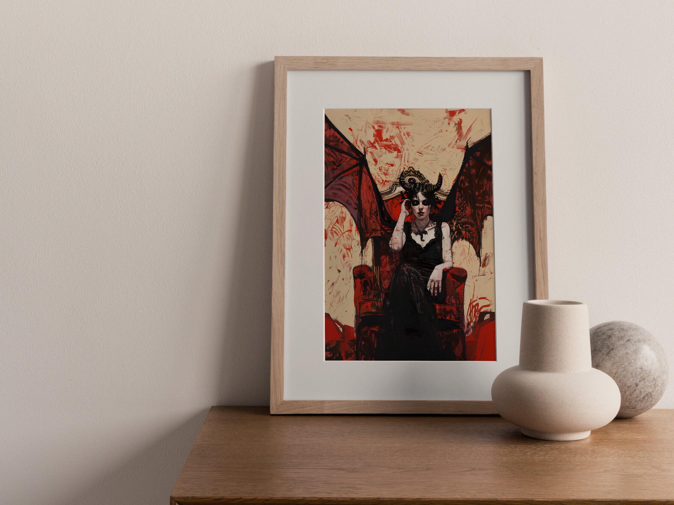 Lilith Sitting Throne Devil Print, Demon Vintage Dark Art, Occult ...