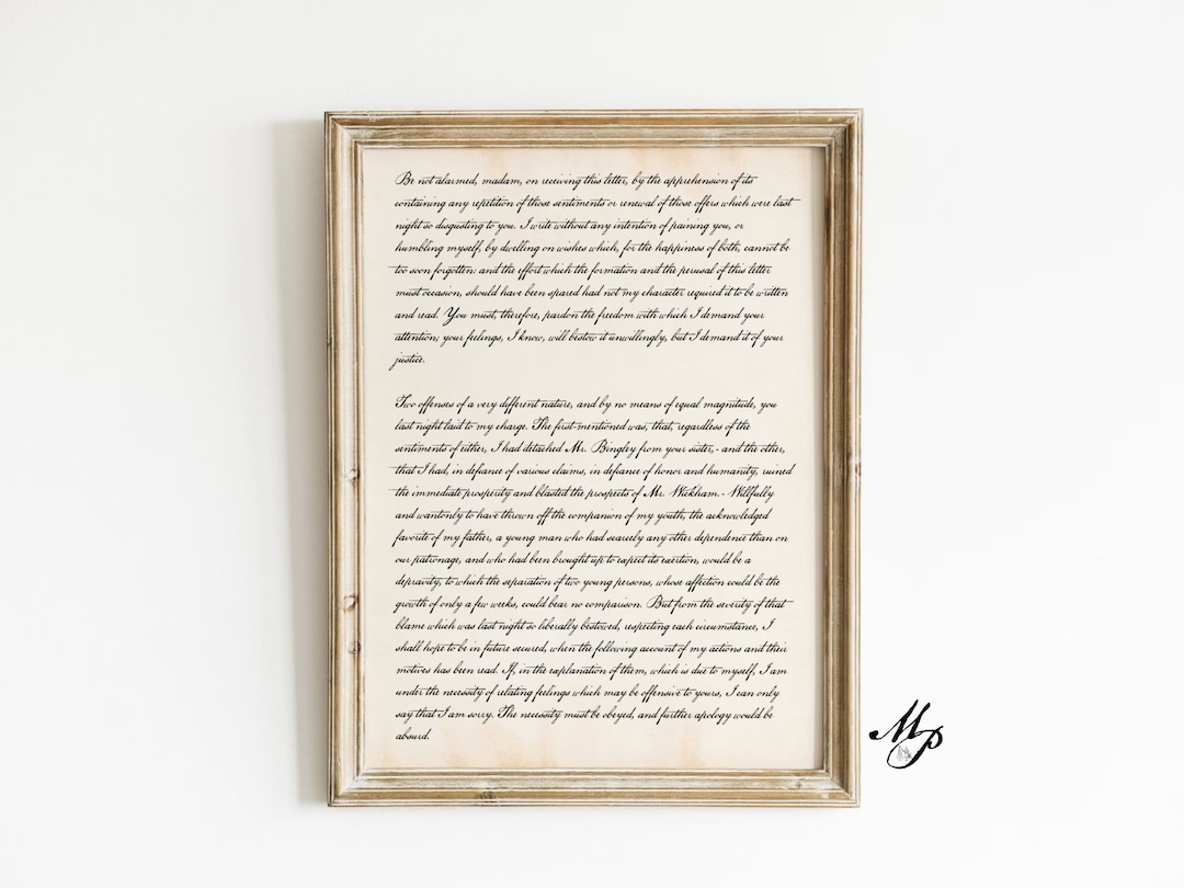 Mr Darcy's Letter to Elizabeth - Pride and Prejudice - Jane Austen ...