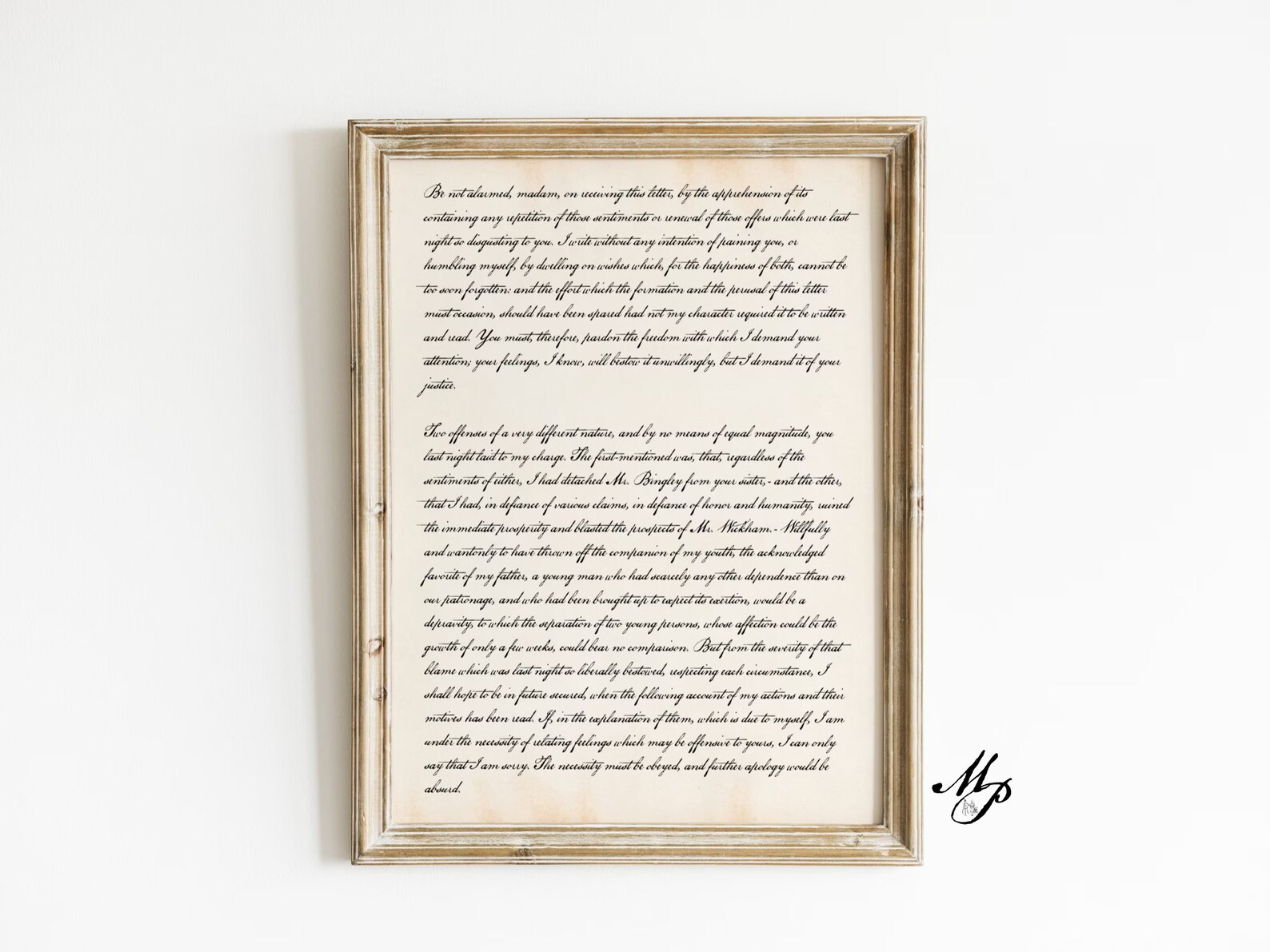 Mr. Darcy Letter Print - Pride and Prejudice, Jane Austen Gift (instant ...