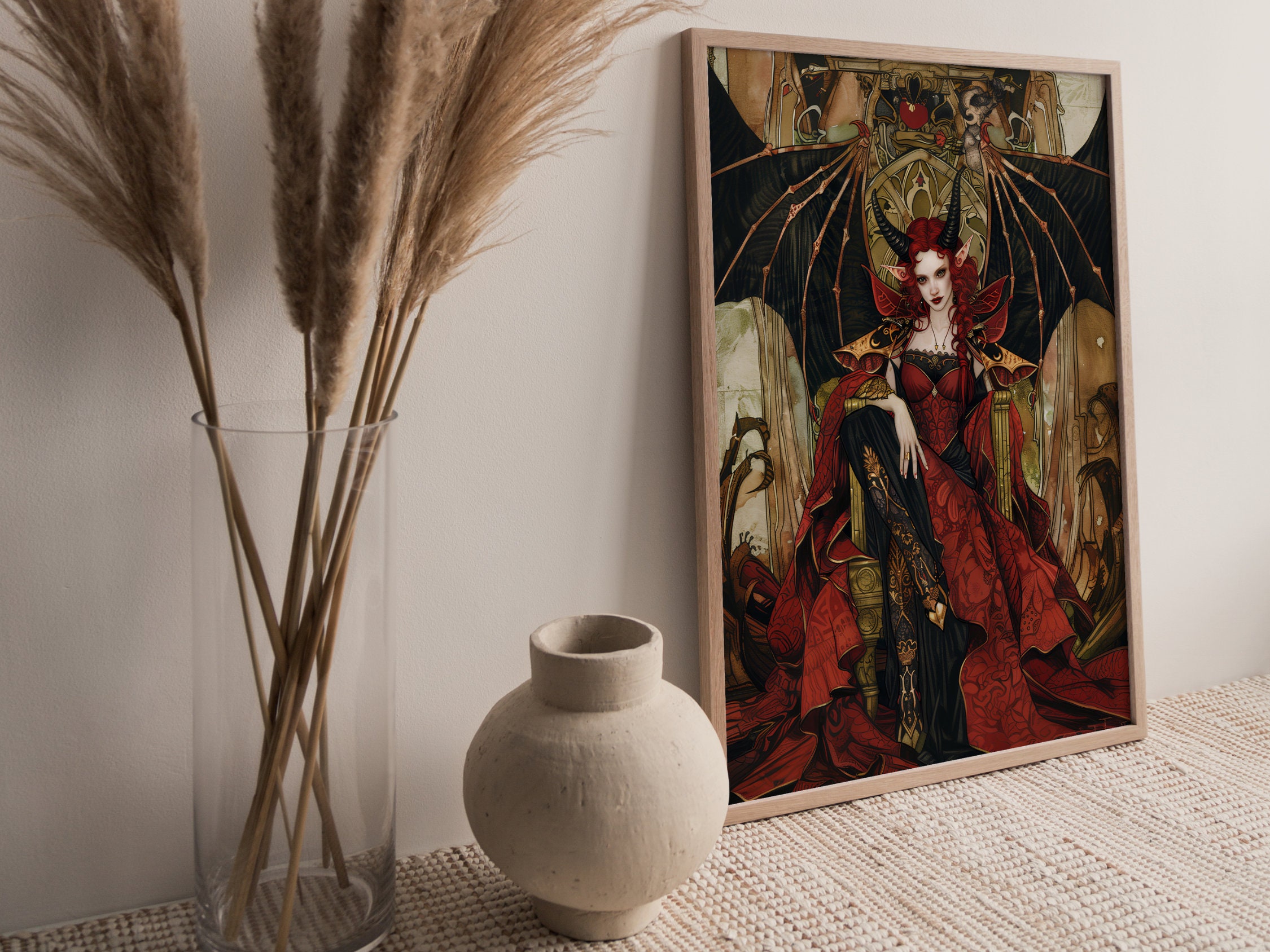Lilith Sitting Throne Devil Print, Demon Vintage Dark Art, Occult ...