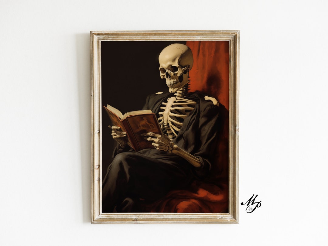 Skeleton Reading Vintage, Dark Art, Occult Poster, Gothic Home Decor ...